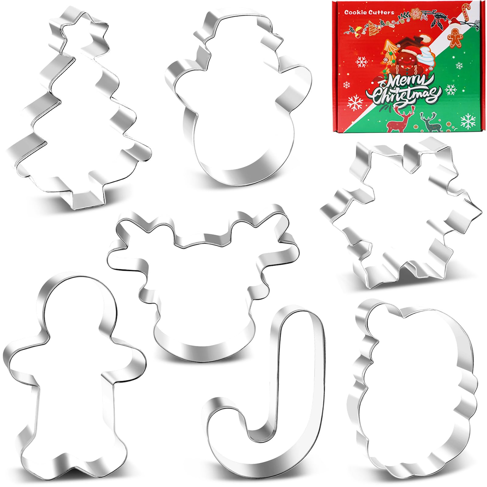 Amazon.com: Large Christmas Cookie Cutter Set,7 Piece Stainless Steel ...