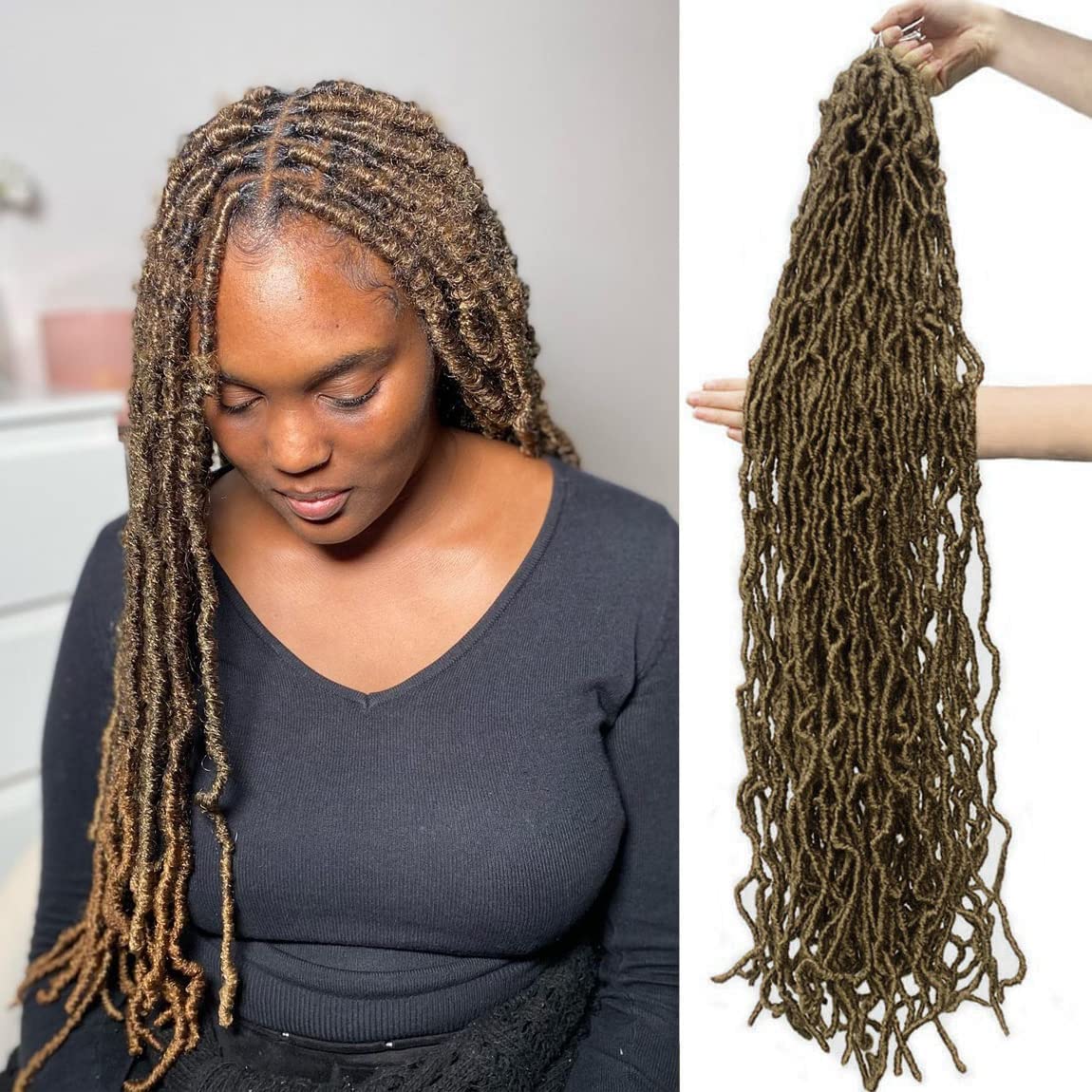 Amazon.com : Light Brown soft locs 36 inch goddess locs Faux Locs ...