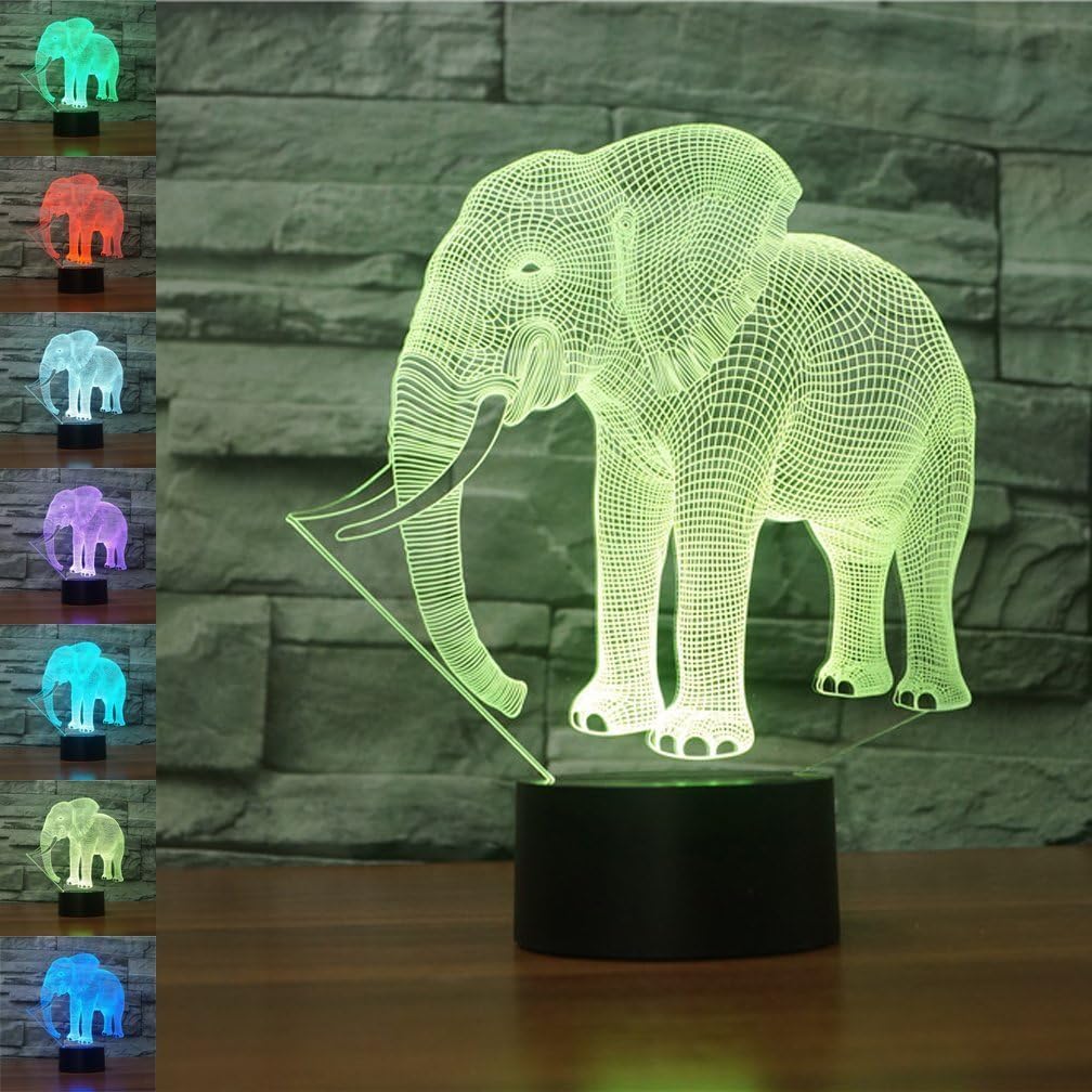 Amazon.com : WMH Elephant 3D Lamp Illusion Night Light, 7 Color ...