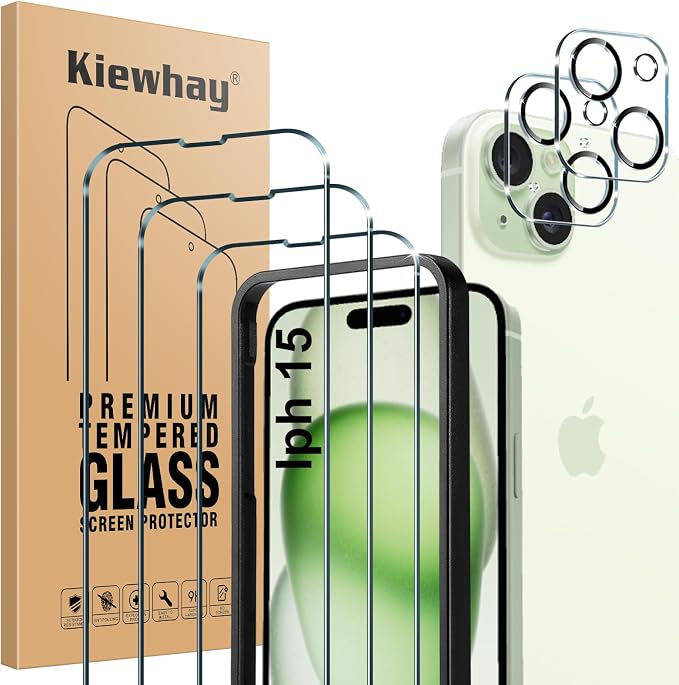 Amazon.com: Kiewhay Tempered Glass Compatible with iPhone 15 Screen ...