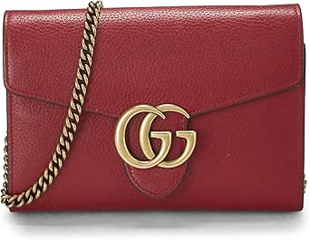 Amazon.com: Gucci, Pre-Loved Red Leather GG Marmont Wallet on Chain ...