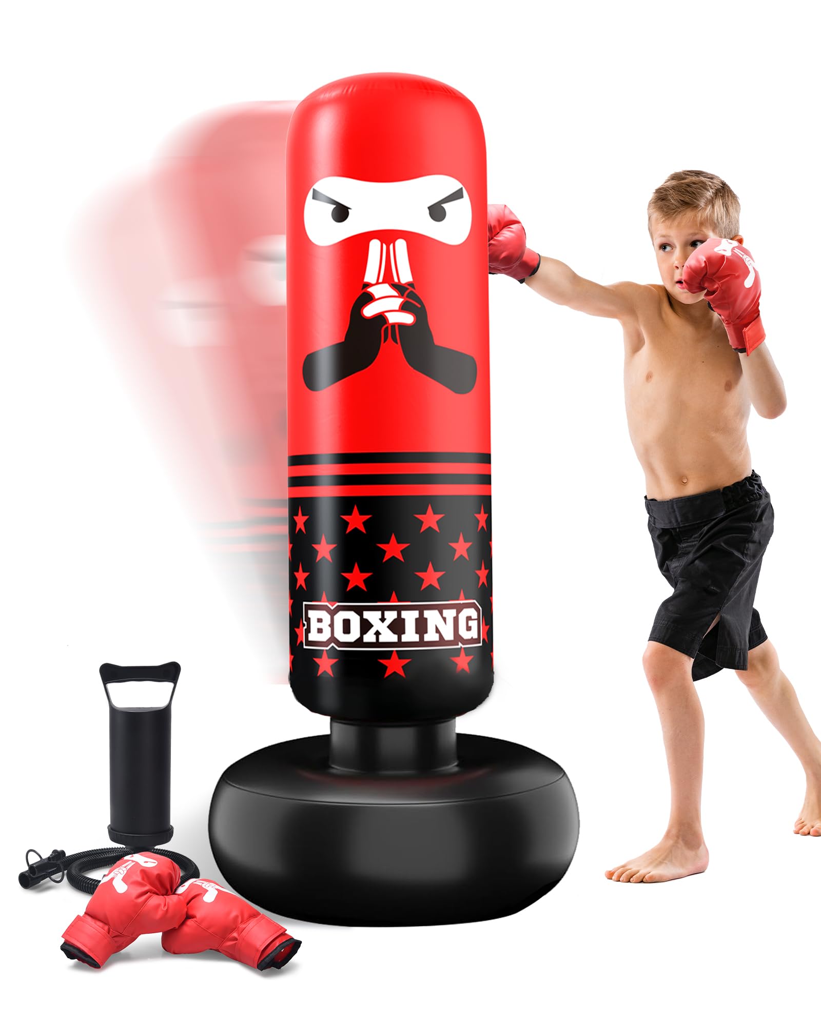JCLEAL 63'' Inflatable Kids Punching Bag,Freestanding Boxing Bag with ...