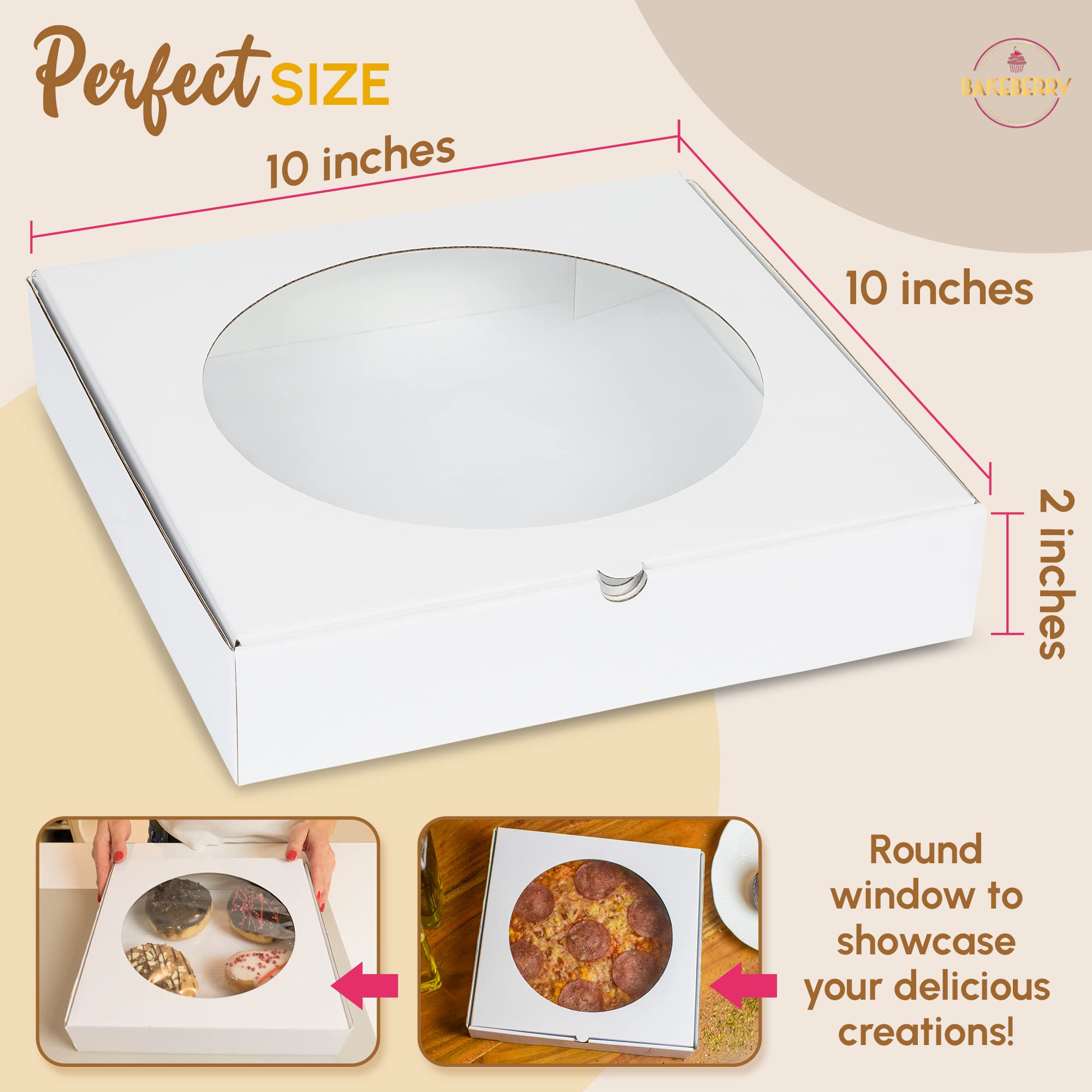 Buy BAKEBERRY Bakery Boxes With Window 10x10 – White Pizza Boxes ...