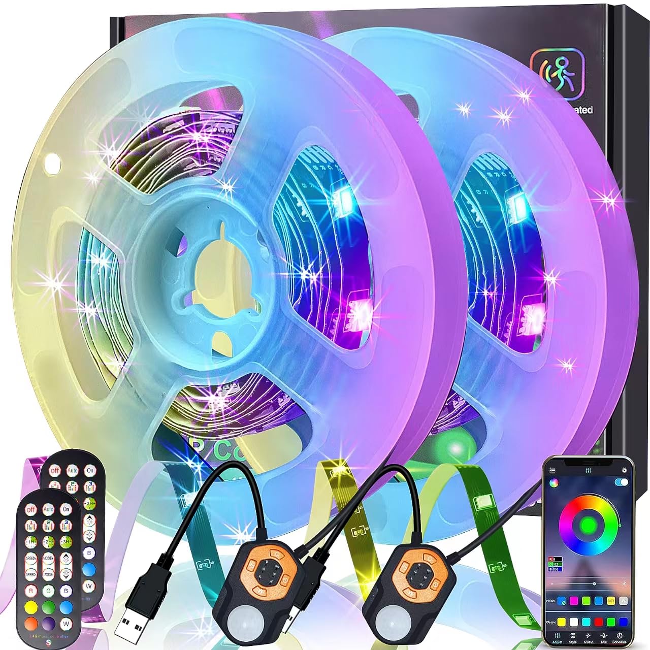 Motion Sensor LED Strip Light, 2PCS 6M RGB Motion Activated Under Bed ...