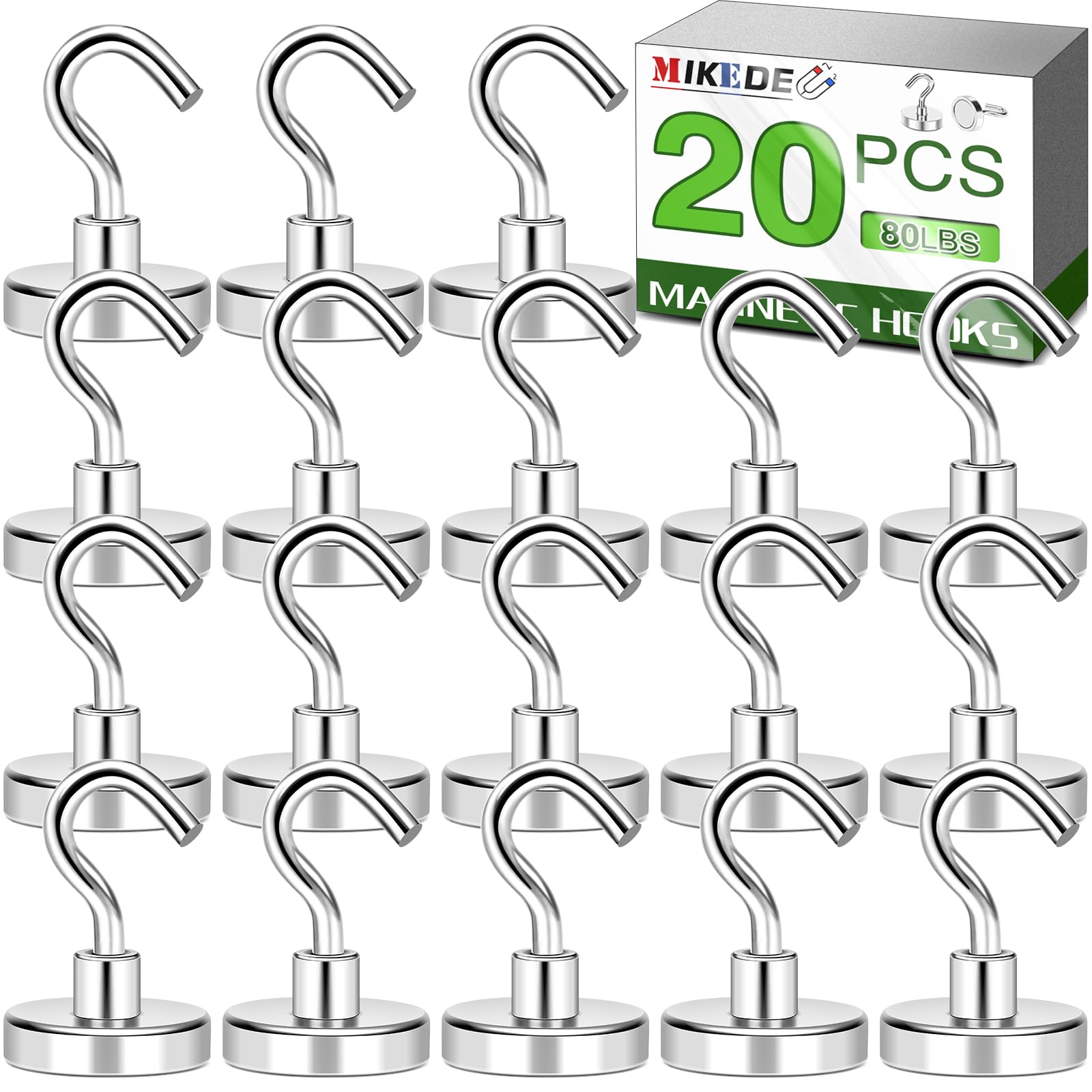 Snapklik.com : MIKEDE 20 Pack Magnetic Hooks Heavy Duty, 80lbs Strong ...