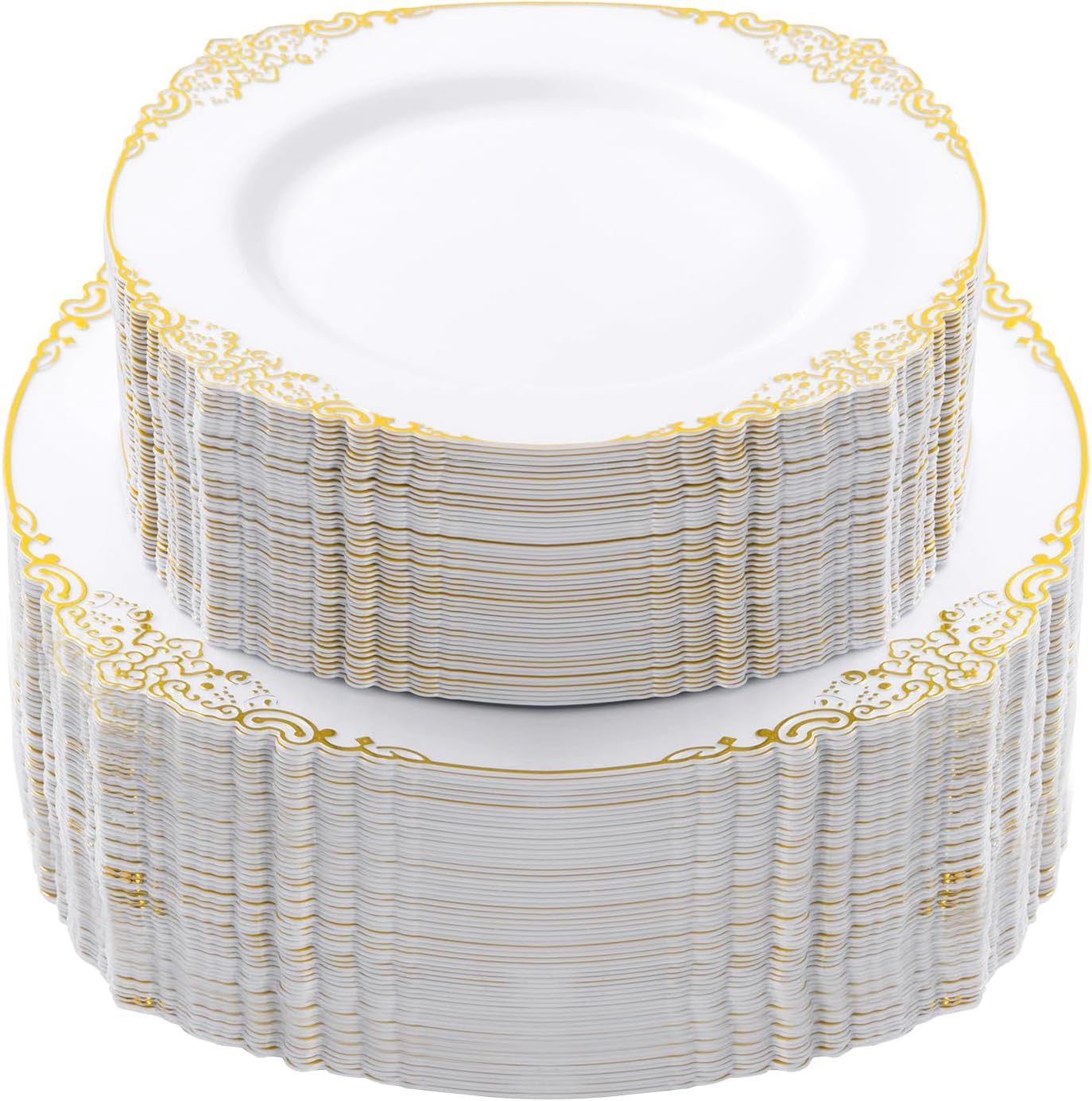 Amazon.com: Bestluck 100PCS White Gold Plastic Plates, White Disposable ...