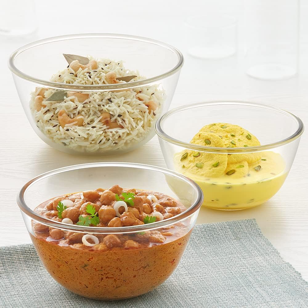 Buy Borosil Glass Mixing & Serving Bowl Set, Set of 3, Oven & Microwave ...