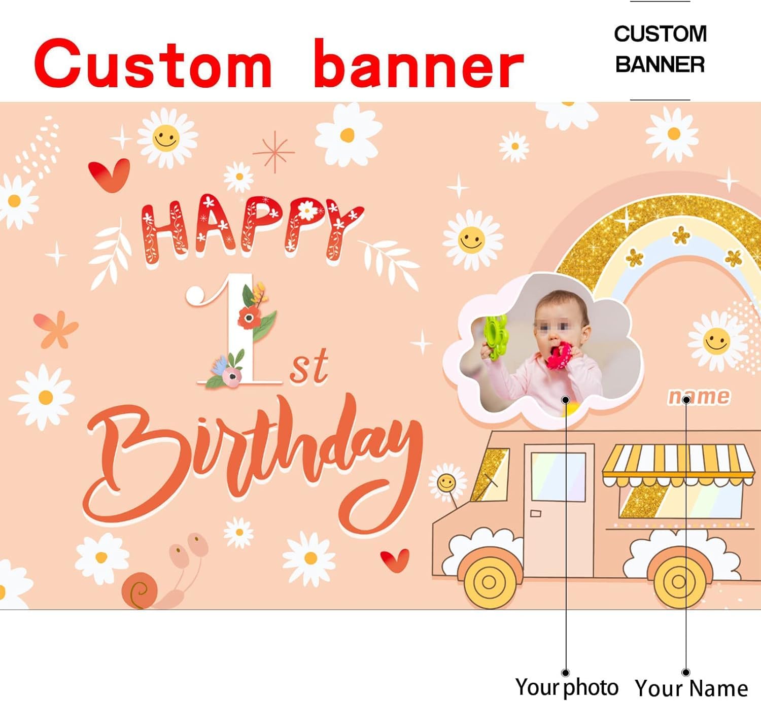 Snapklik.com : Custom Groovy Hippie Happy Birthday Backdrop Retro Boho ...