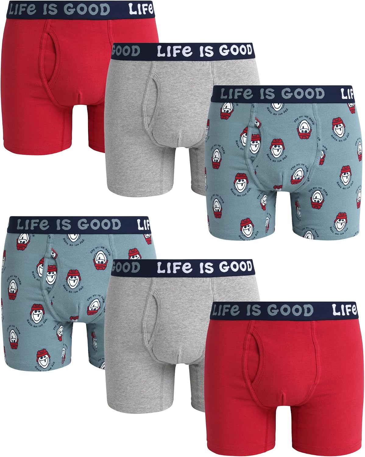 Life is Good Men’s Boxer Briefs - 6 Pack Casual Stretch Boxers with Fly ...