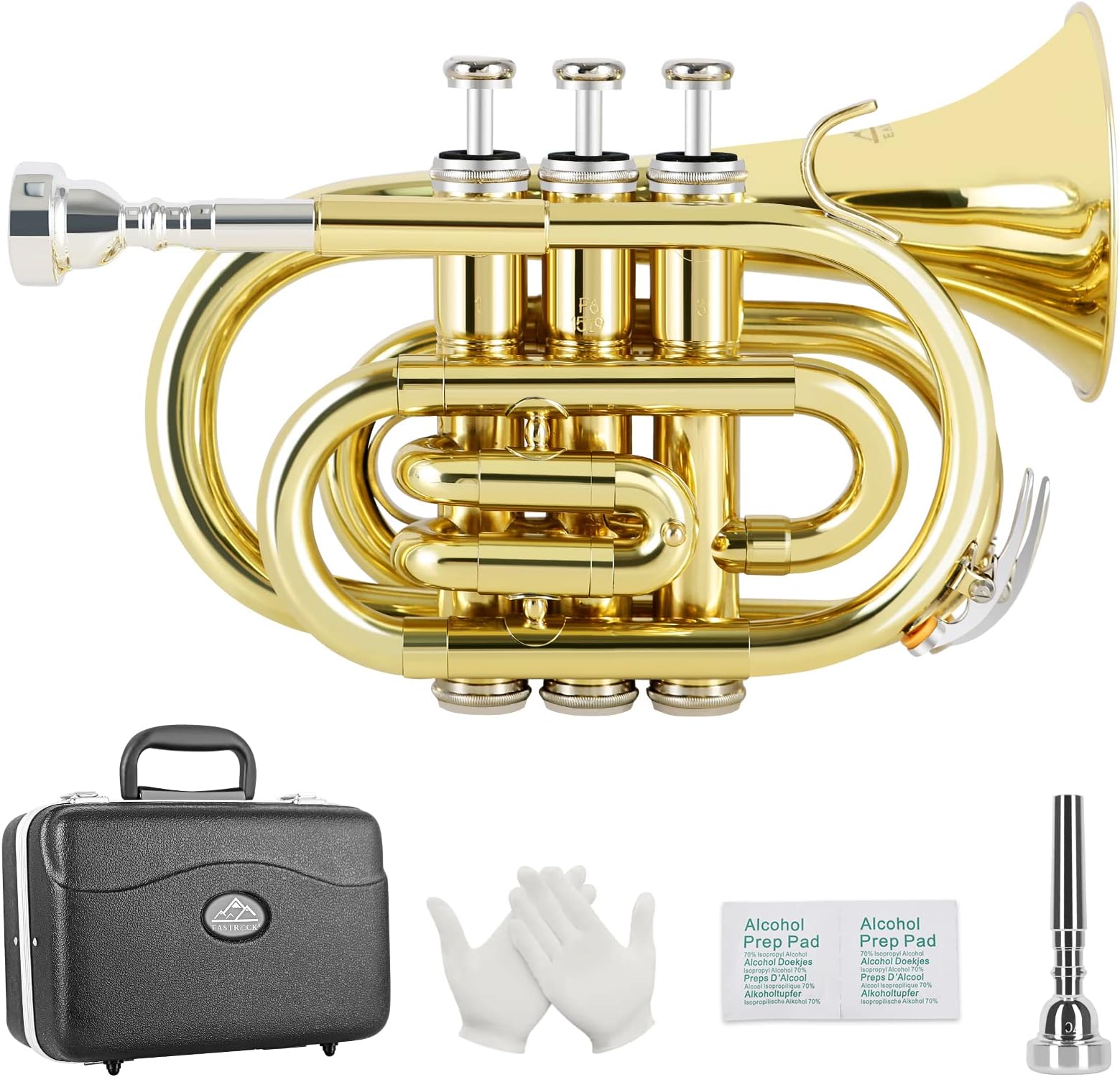 Amazon.com: EASTROCK Pocket Trumpet Brass Bb Gold Lacquer Mini Trumpet ...