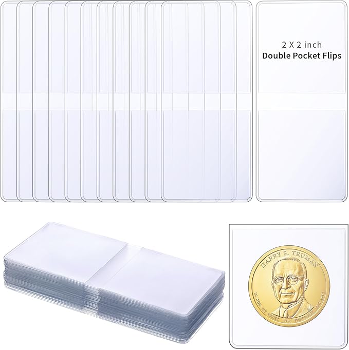 Amazon.com : 200 Pack 2 x 2 Inch Double-Pocket-Coin-Flips - Coin Pocket ...