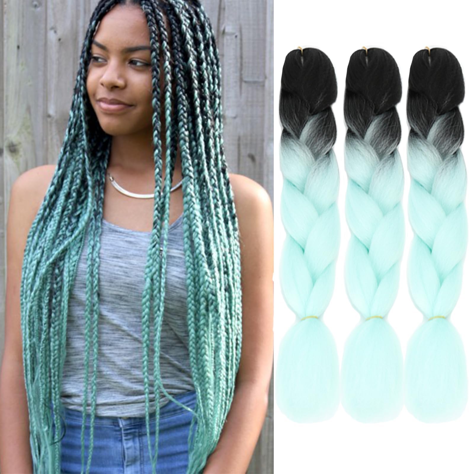 Amazon.com : Ombre Braiding Hair Mint Green Braiding Hair Extensions ...