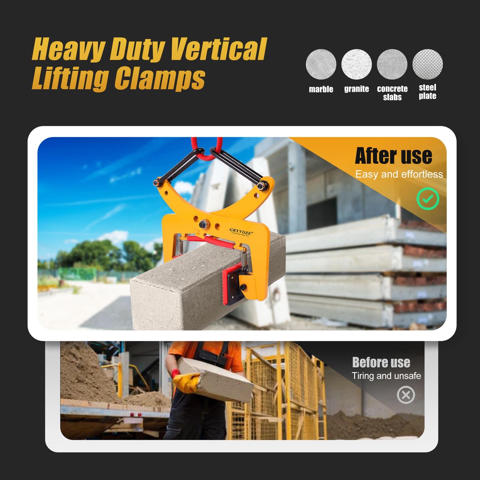 Snapklik.com : Granite Slab Lifting Clamp 716 Lbs, 2.4"-9.5" Lifting ...