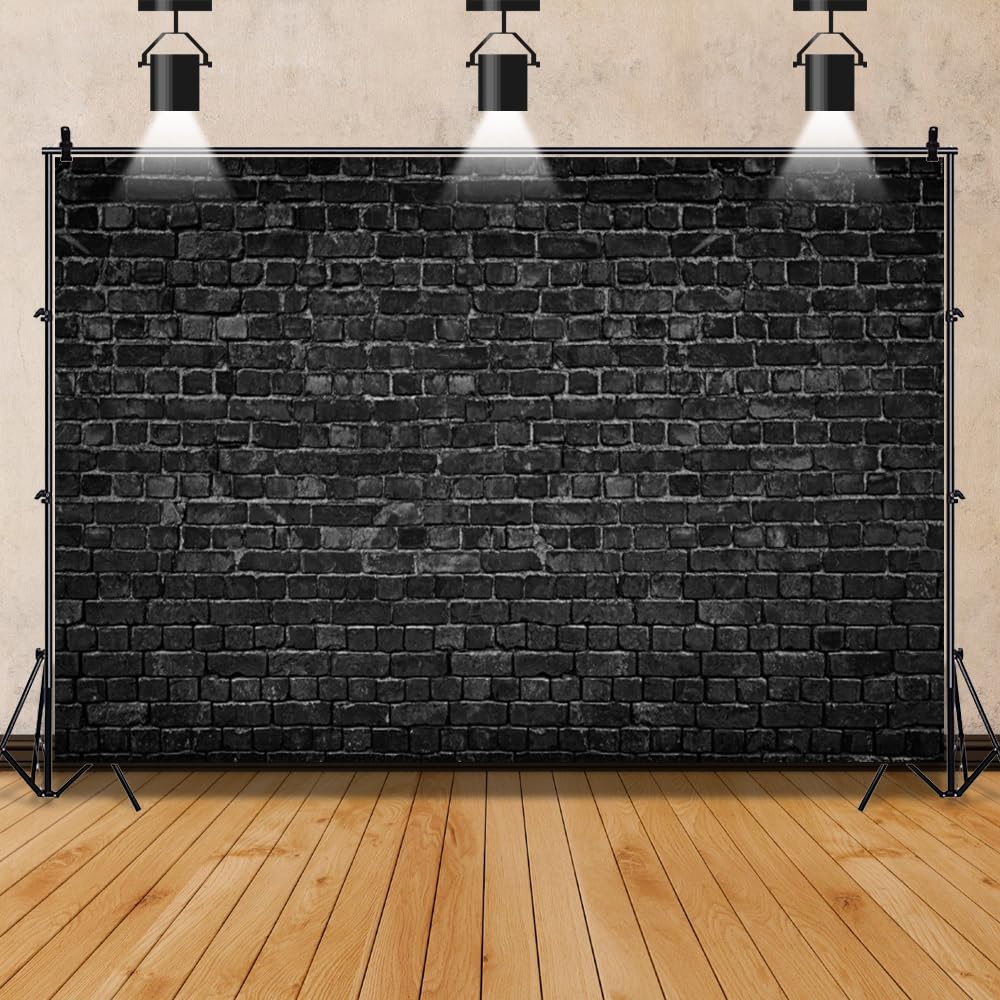 Leowefowa Vinyl 10x8ft Black Brick Wall Backdrop Vintage Stone Brick ...