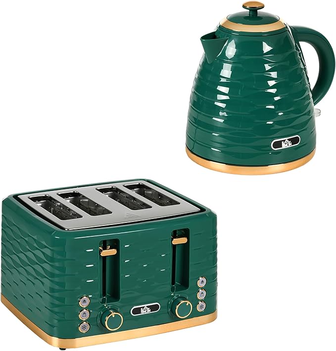 HOMCOM Kettle and Toaster Sets, 3000W 1.7L Rapid Boil Kettle & 4 Slice ...