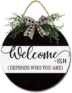 Amazon.com : Welcome-ish Sign for Front Door, Round Wooden Sign Hanging ...