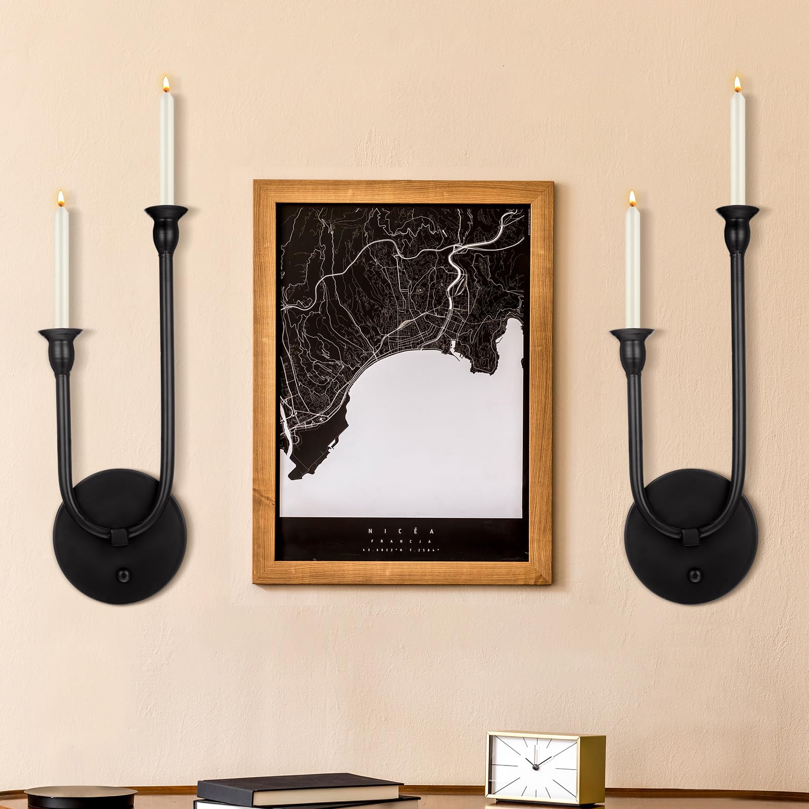 Amazon.com: Black Candle Sconces Set of 2, Metal Wall Mount Candle ...