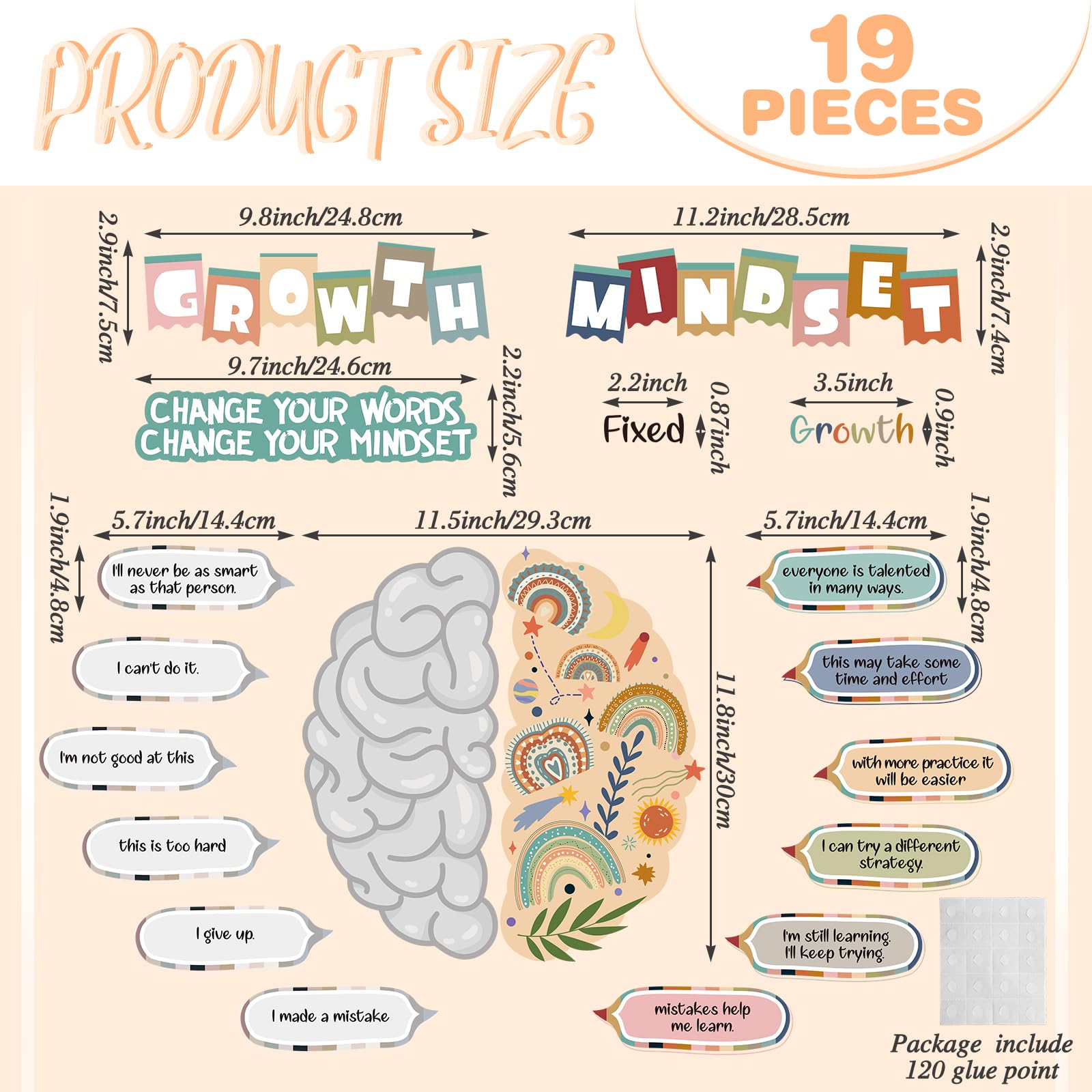 Snapklik.com : 19 Pcs Growth Mindset Posters Rainbow Classroom ...