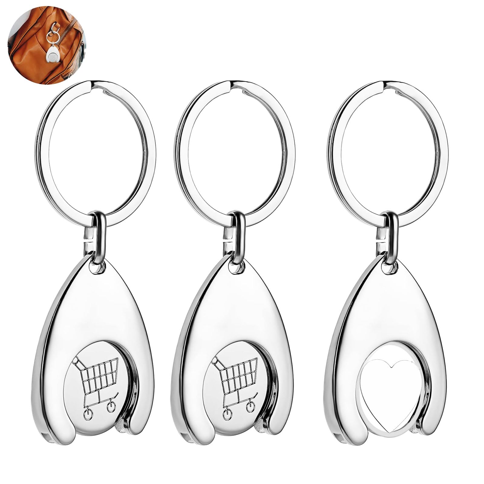 Benaewa 3 Pcs Shopping Trolley Token Keyrings, Stainless Steel Coin ...