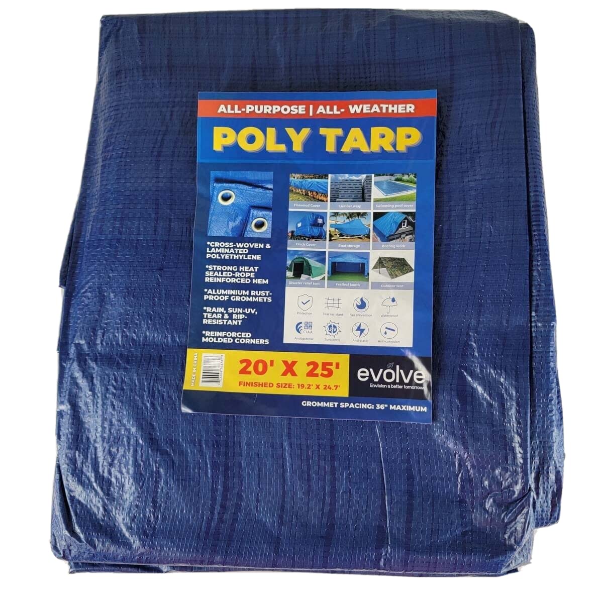 Amazon.com: 20' x 20' All-Purpose Tarp 5 Mil Waterproof with Aluminum ...