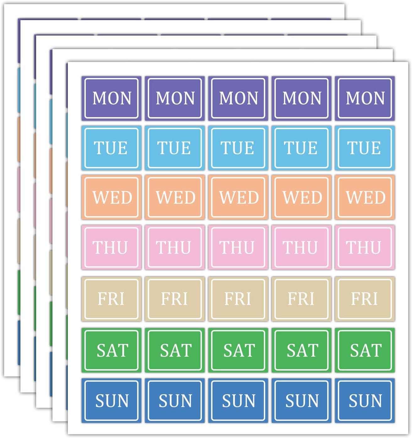 Week Date Sticker 7 Days of The Week Labels Colored Day of The Week ...