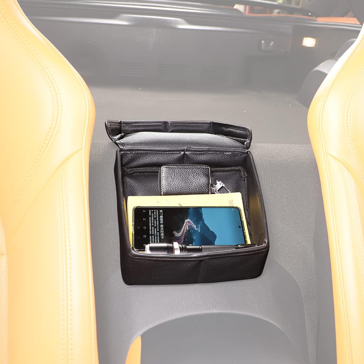 Amazon.com: JONKOKO Black Leather Car Seat Organizer, Stable Car ...