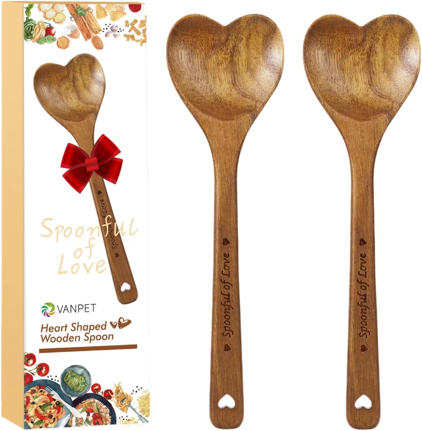 Amazon.com: 3 Pcs Valentine's Day Bamboo Heart Spoons Heart Shaped ...