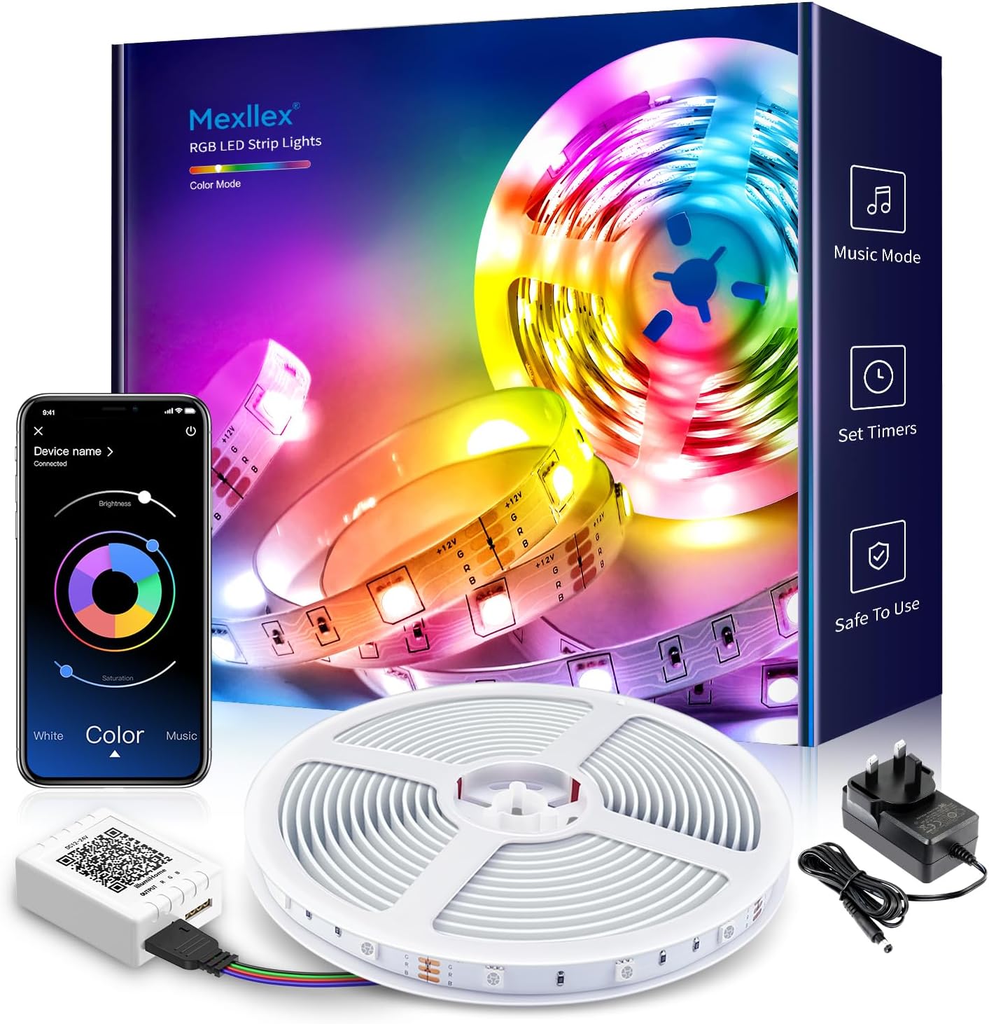 Mexllex LED Strip Lights 10M (1X10M) APP Control Colour Changing LED ...