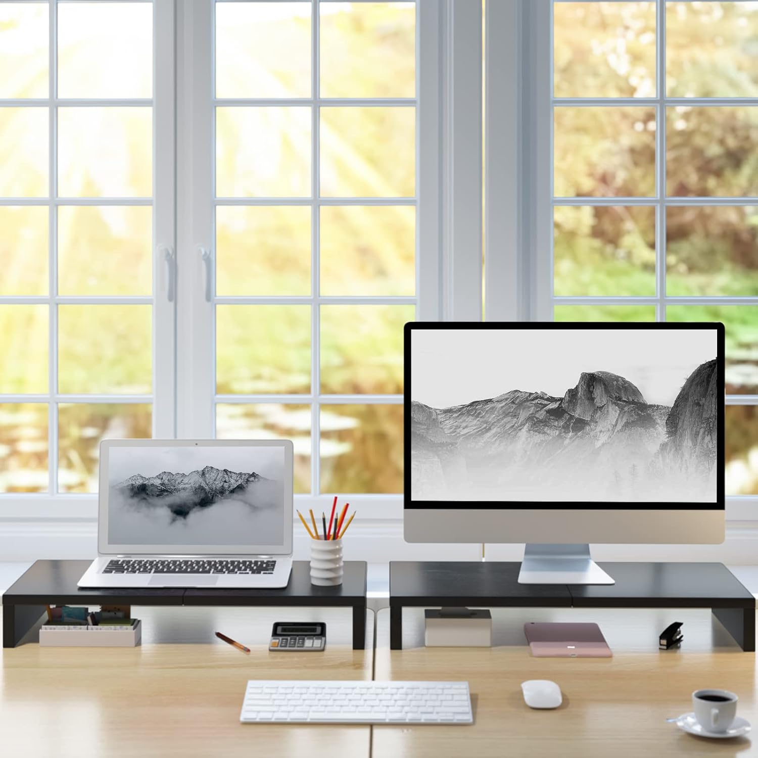 TEAMIX 2 Pack Monitor Stand Riser-20 inch, Wood Monitor Stand for Desk ...