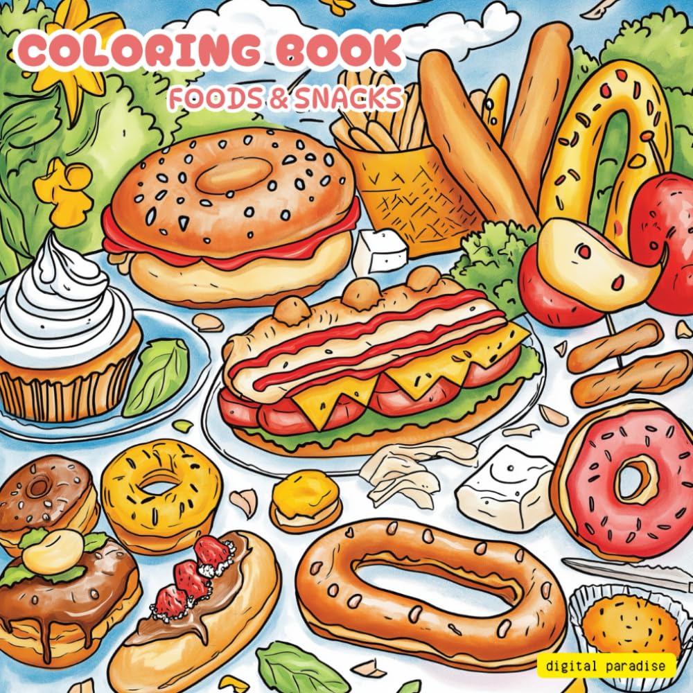 Foods And Snacks Coloring Book Simple Bold And Easy Designs ...