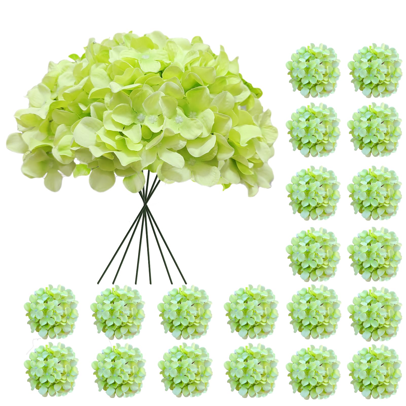Amazon.com: Cherica 20 Pcs Green Hydrangea Artificial Flowers Bulk ...
