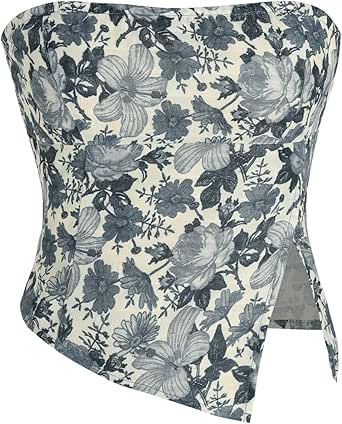 CIDER Jacquard Floral Split Tube Top: Navy Blue, M at Amazon Women’s ...