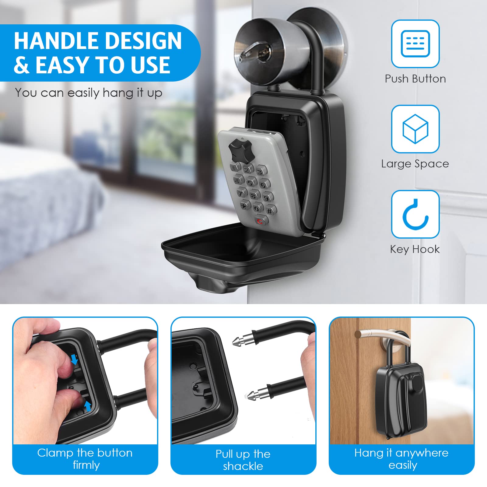 Snapklik.com : AMIR Extra Large Lock Box - Push Button Combination Lock