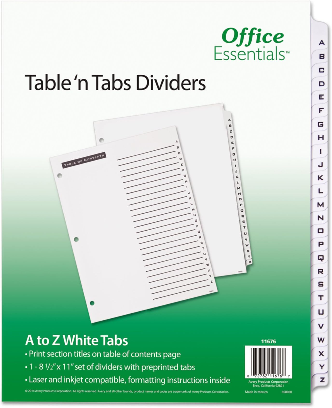 Amazon.com : Avery A-Z Tab Dividers for 3 Ring Binders, Customizable ...