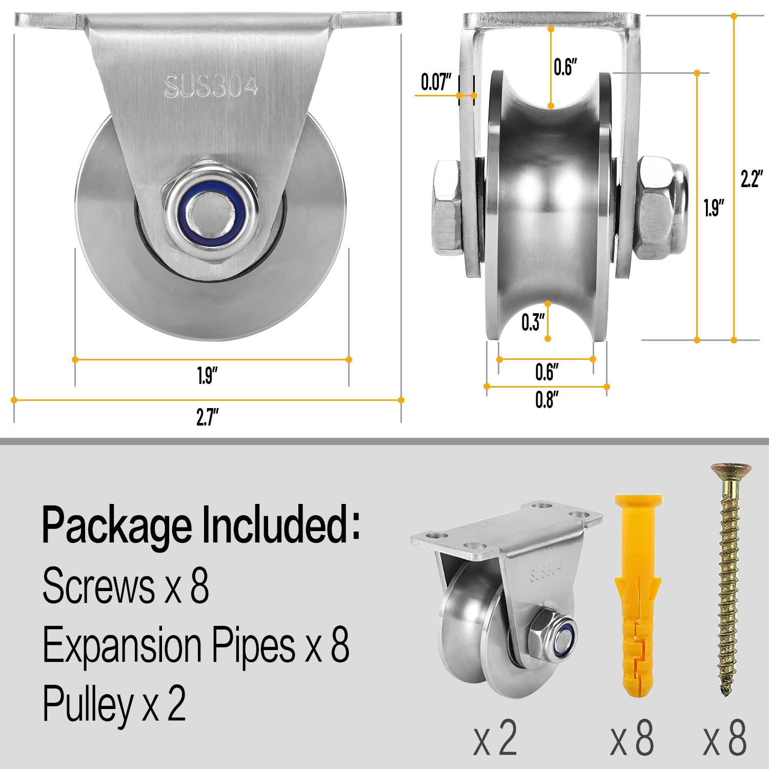 Snapklik.com : Heavy-duty Pulley System 2 Inch Stainless Steel Caster ...