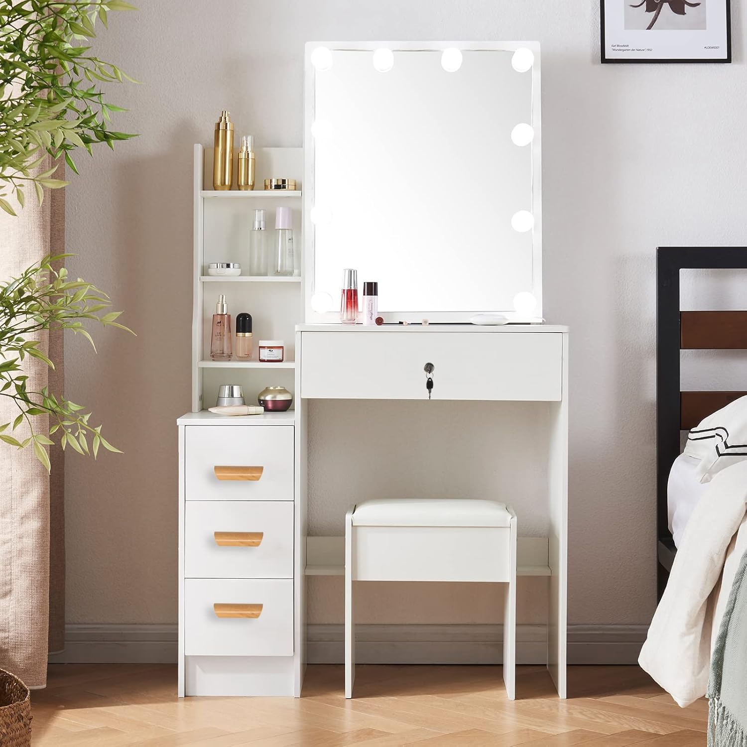 Amazon.com: Jarbalai White Makeup Vanity Dressing Table with 10 Light ...