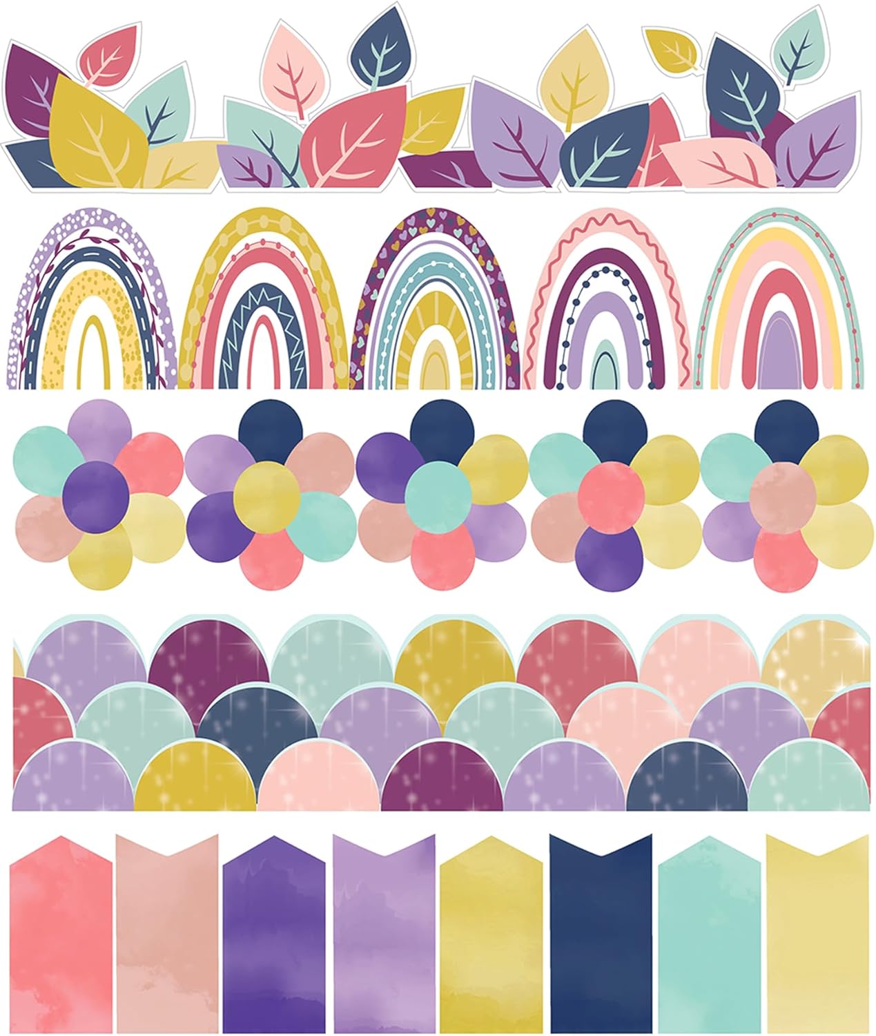 Bulletin Board Borders, Bohemian Rainbow Die-Cut Scalloped Borders Trim ...