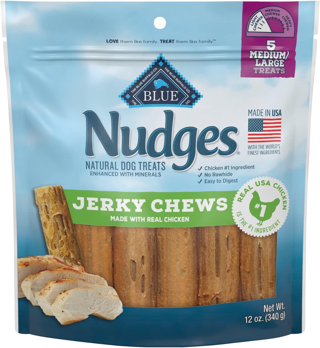 Amazon.com: Blue Buffalo Nudges Jerky Chews Natural Dog Treats Med ...