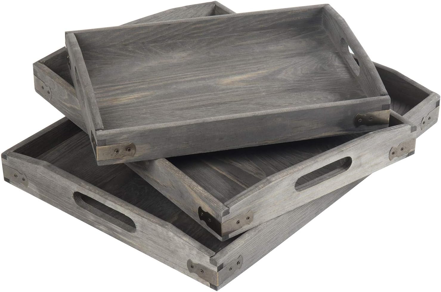 Amazon.com: Owlgift Vintage Grey Wood Serving Trays with Brass Metal ...