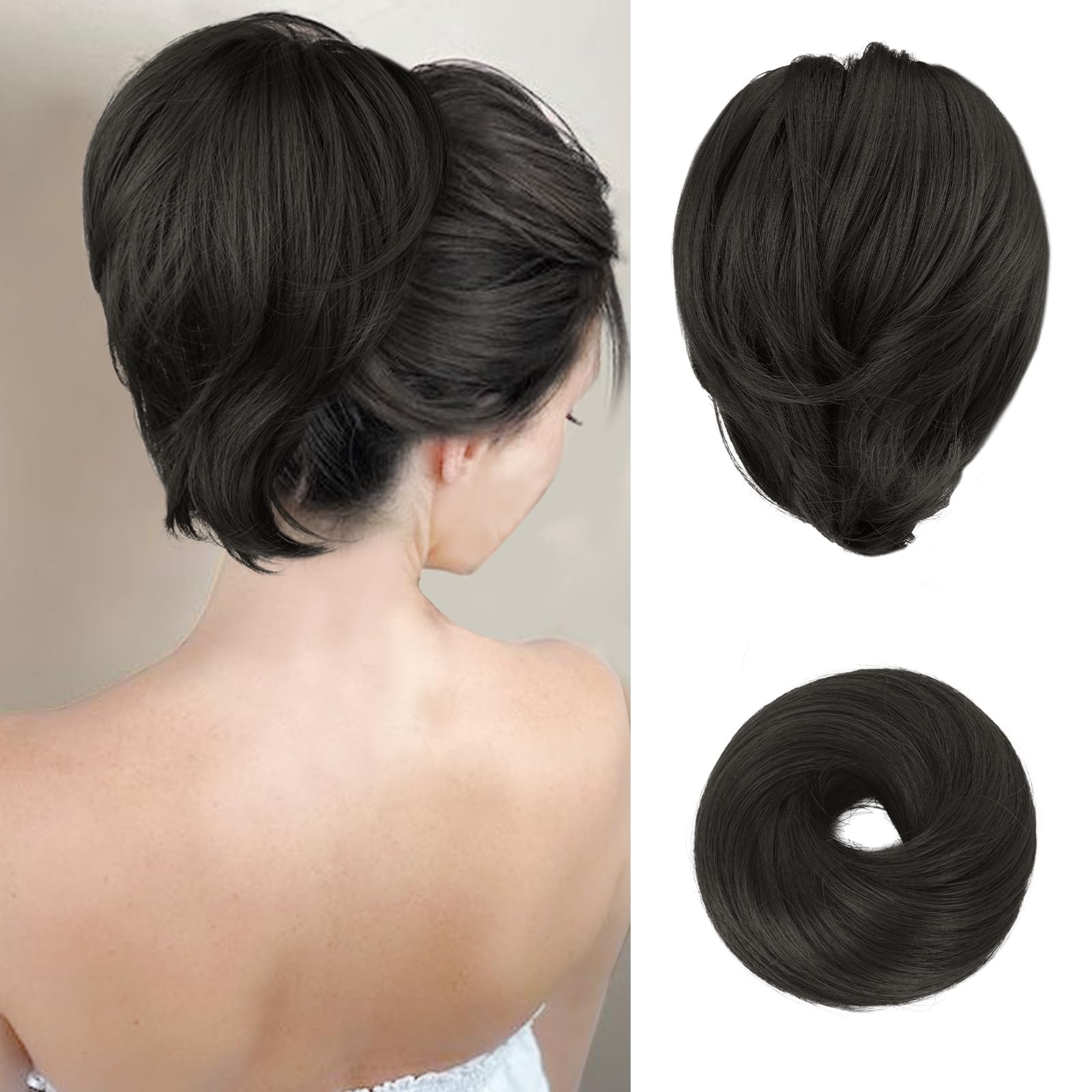 Amazon.com : BARSDAR Straight Hair Bun Extensions, Short Black Ponytail ...