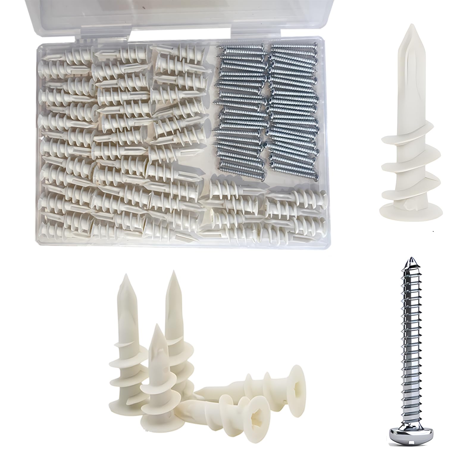 100 PCS Self Drilling Drywall Anchors,Dry Wall Anchors and Screws Kit ...