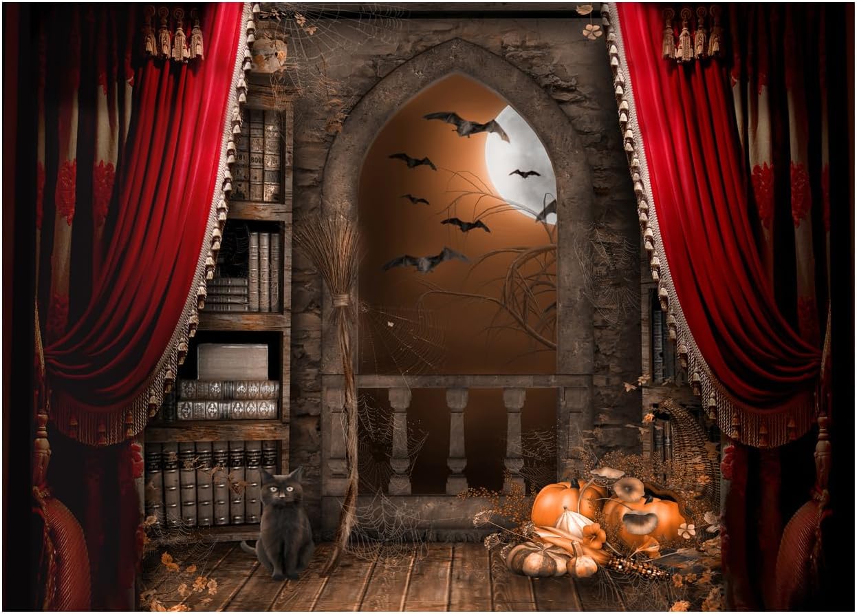 Amazon.com : WOLADA Witch Backdrop Haunted House Backdrop Vampire ...