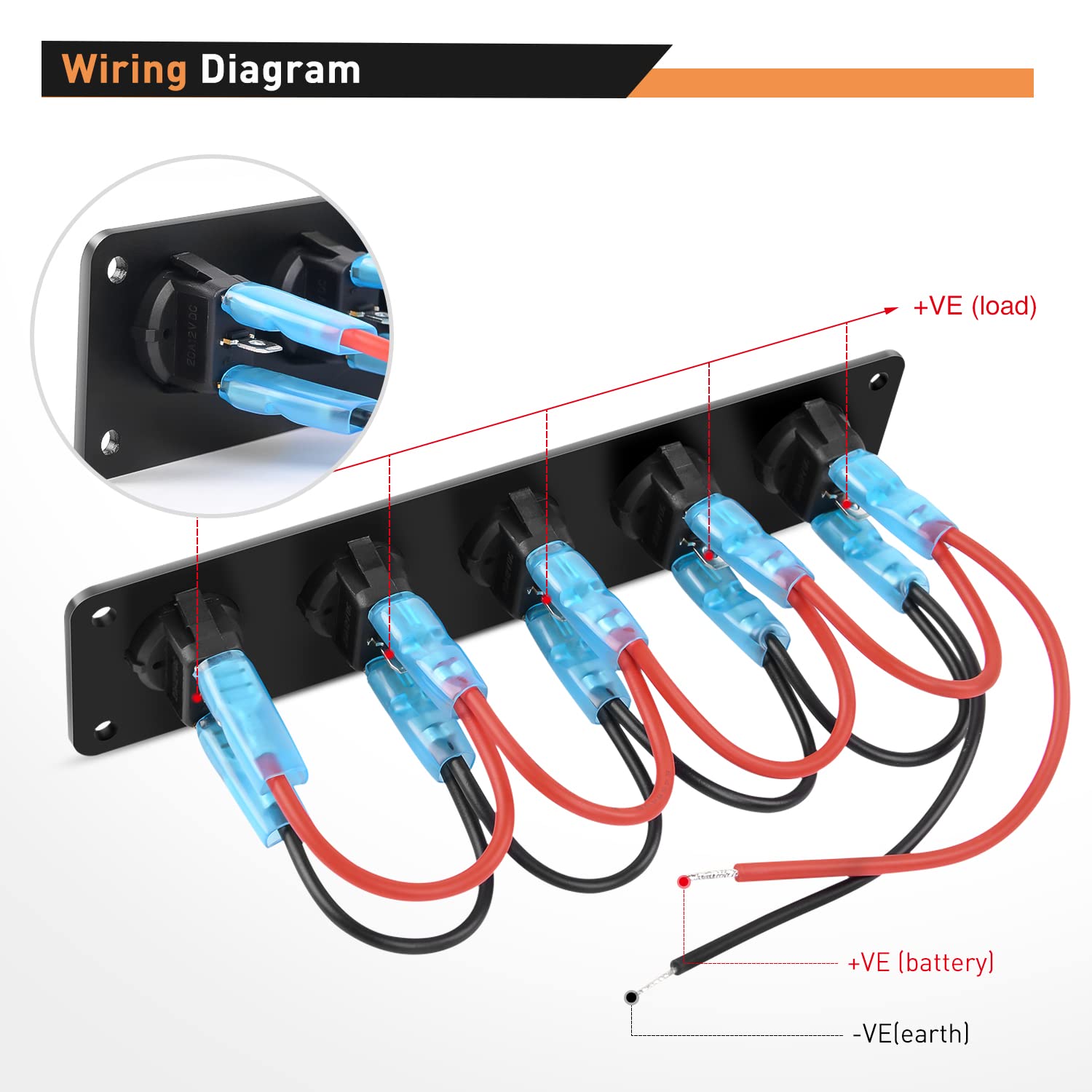 Snapklik.com : 5 Gang 3 Pin Rocker Switch Panel 20A Waterproof On Off ...