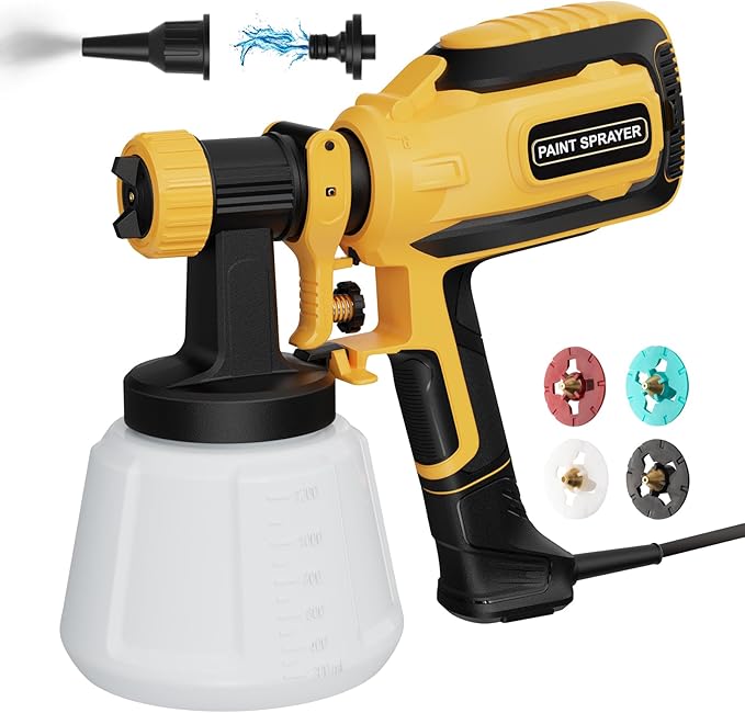 Paint-Sprayer, 700W HVLP Spray Gun with Cleaning & Blowing Joints, 4 ...
