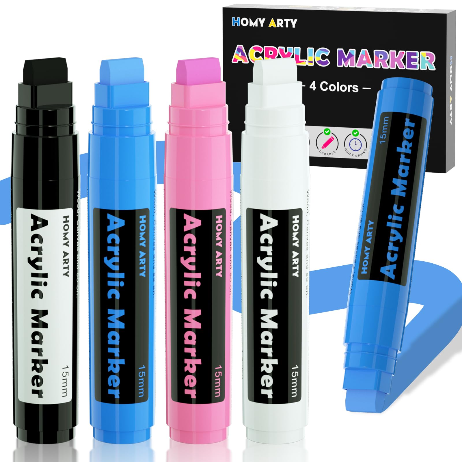 Amazon.com: HOMY ARTY Acrylic Paint Markers - 4 Colors x 15mm Jumbo Tip ...