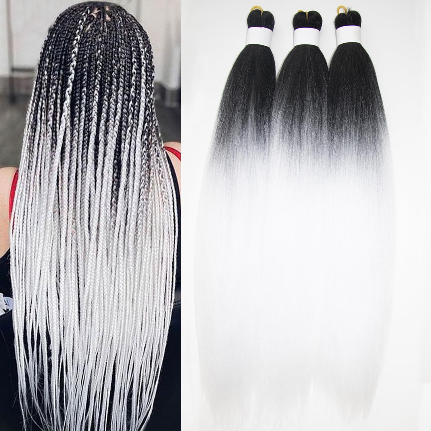 White Hair Ombre Women Lady Ash Gray Silver White Ombre Long Wavy
