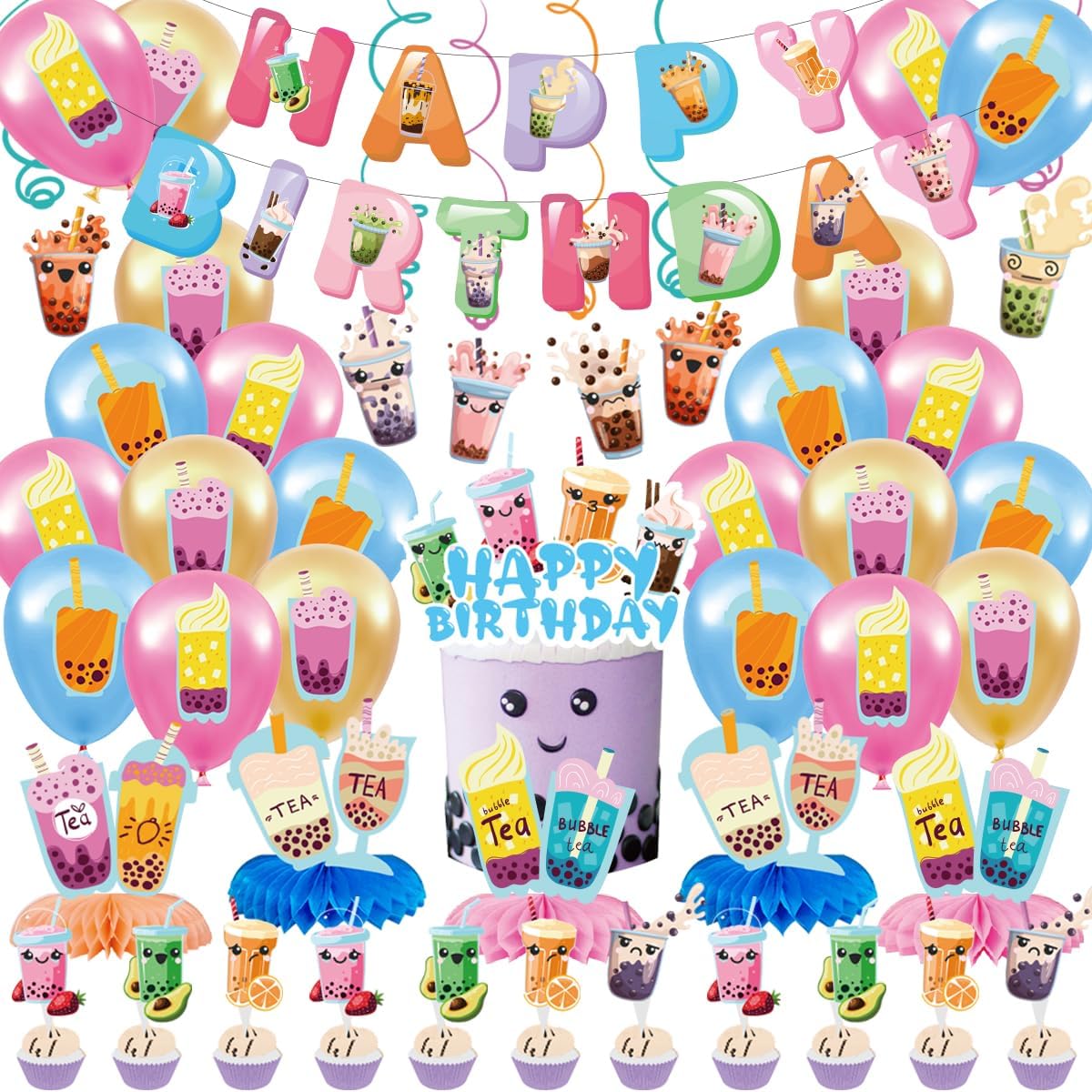 Amazon.com: Bubble Tea Birthday Decorations Party Supplies, Boba Tea ...