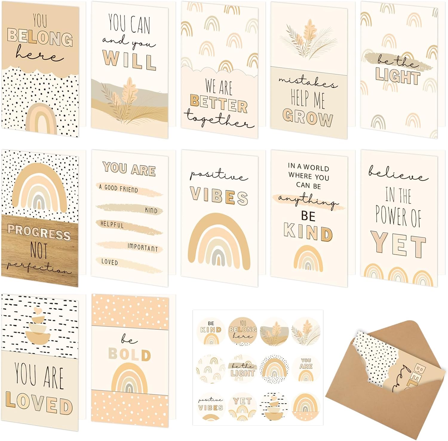 Amazon.com : Whaline 36Pcs Neutral Boho Greeting Cards Boho Rainbow ...