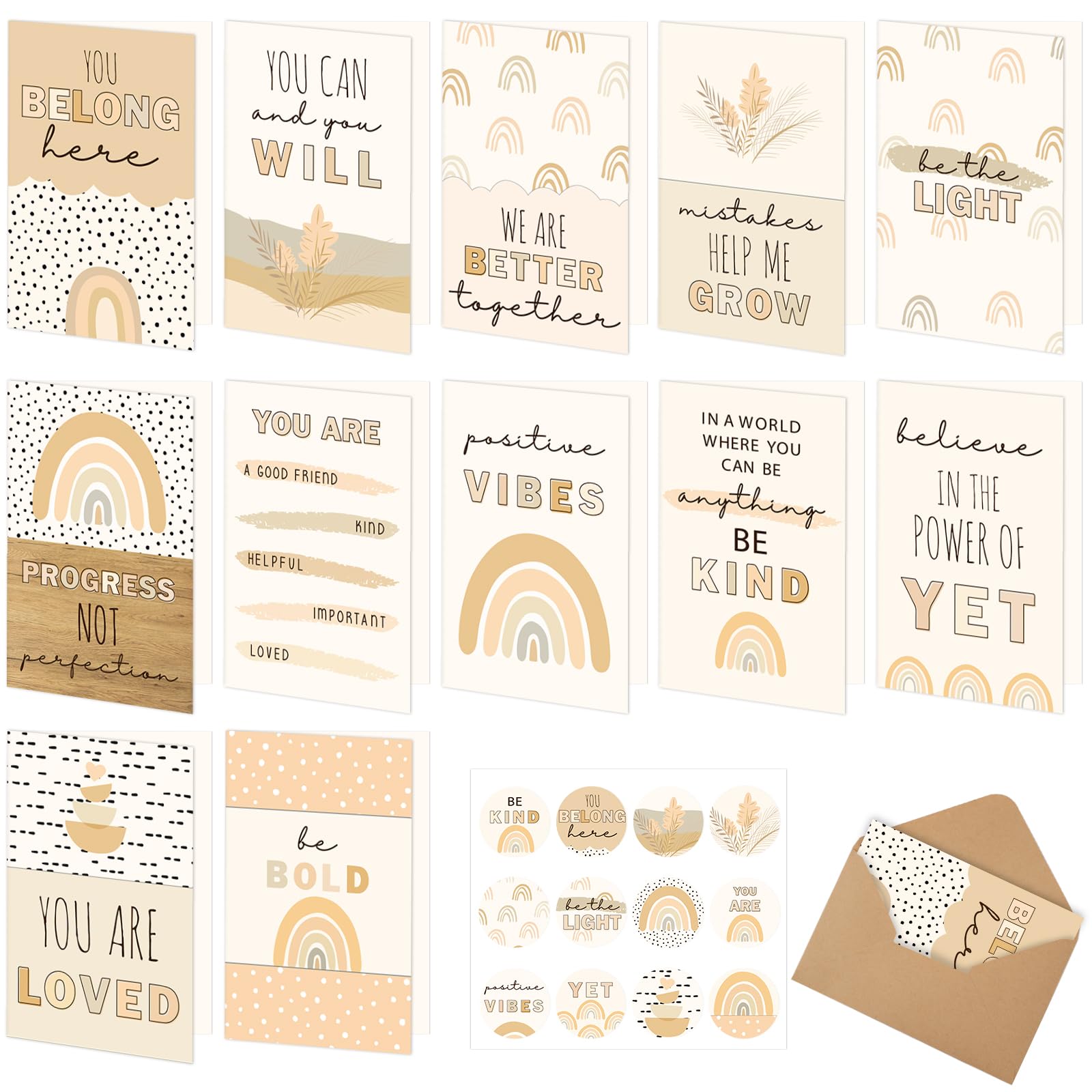 Amazon.com : Whaline 36Pcs Neutral Boho Greeting Cards Boho Rainbow ...