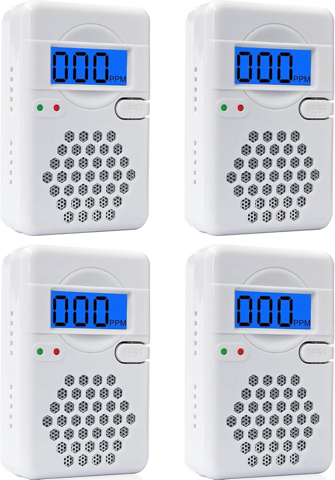 Carbon Monoxide Detector 4 Packs,CO Alarm Detector Device with LED ...